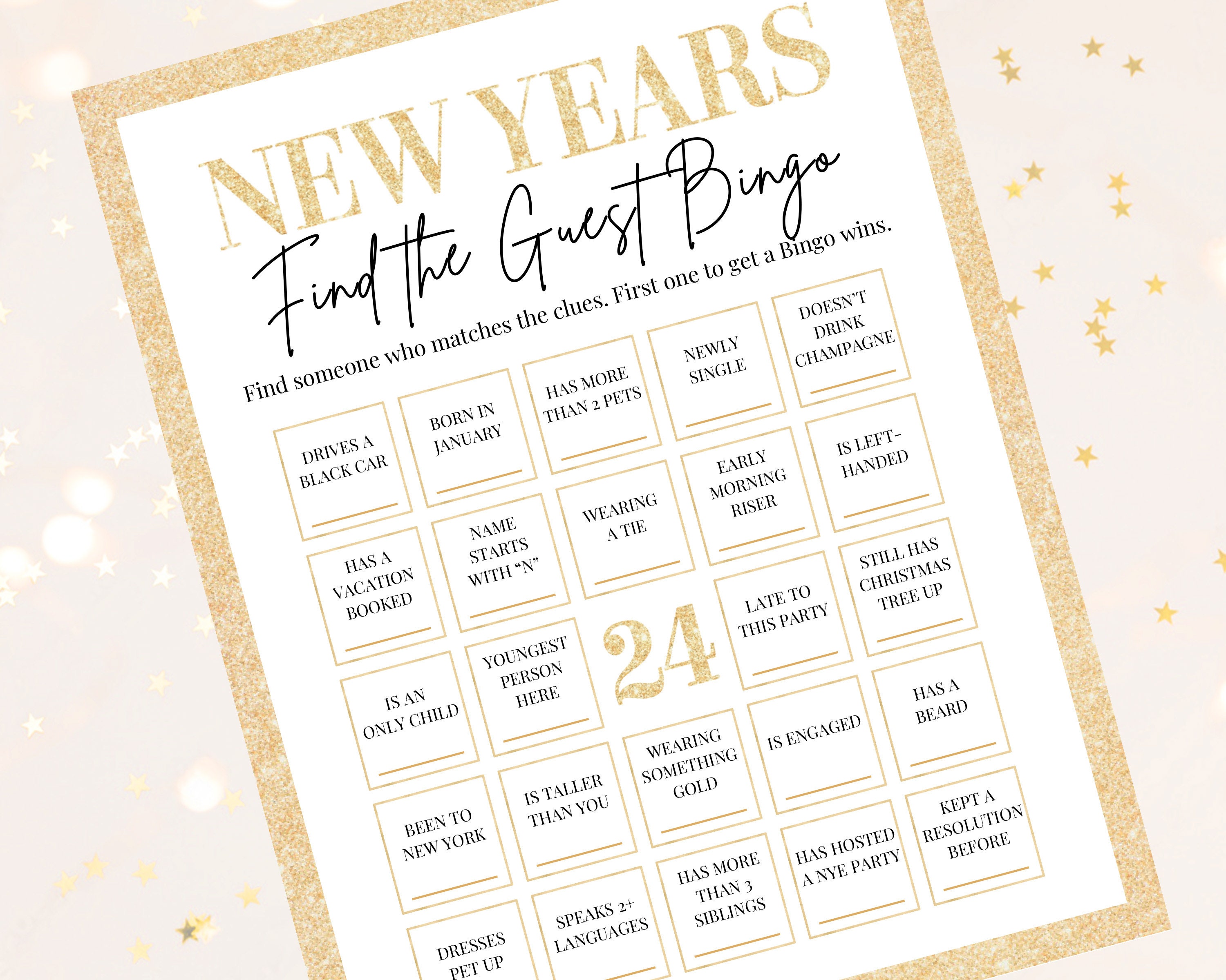 New Years Find the Guest Bingo Printable New Years Eve Games New Year ...