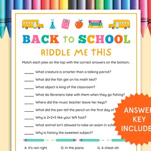 Back to School Riddle Me This Classroom Games Elementary & - Etsy