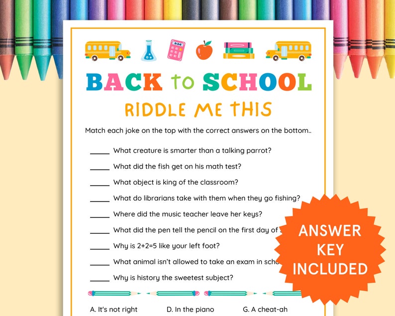 Back to School Riddle Me This Classroom Games Elementary & - Etsy