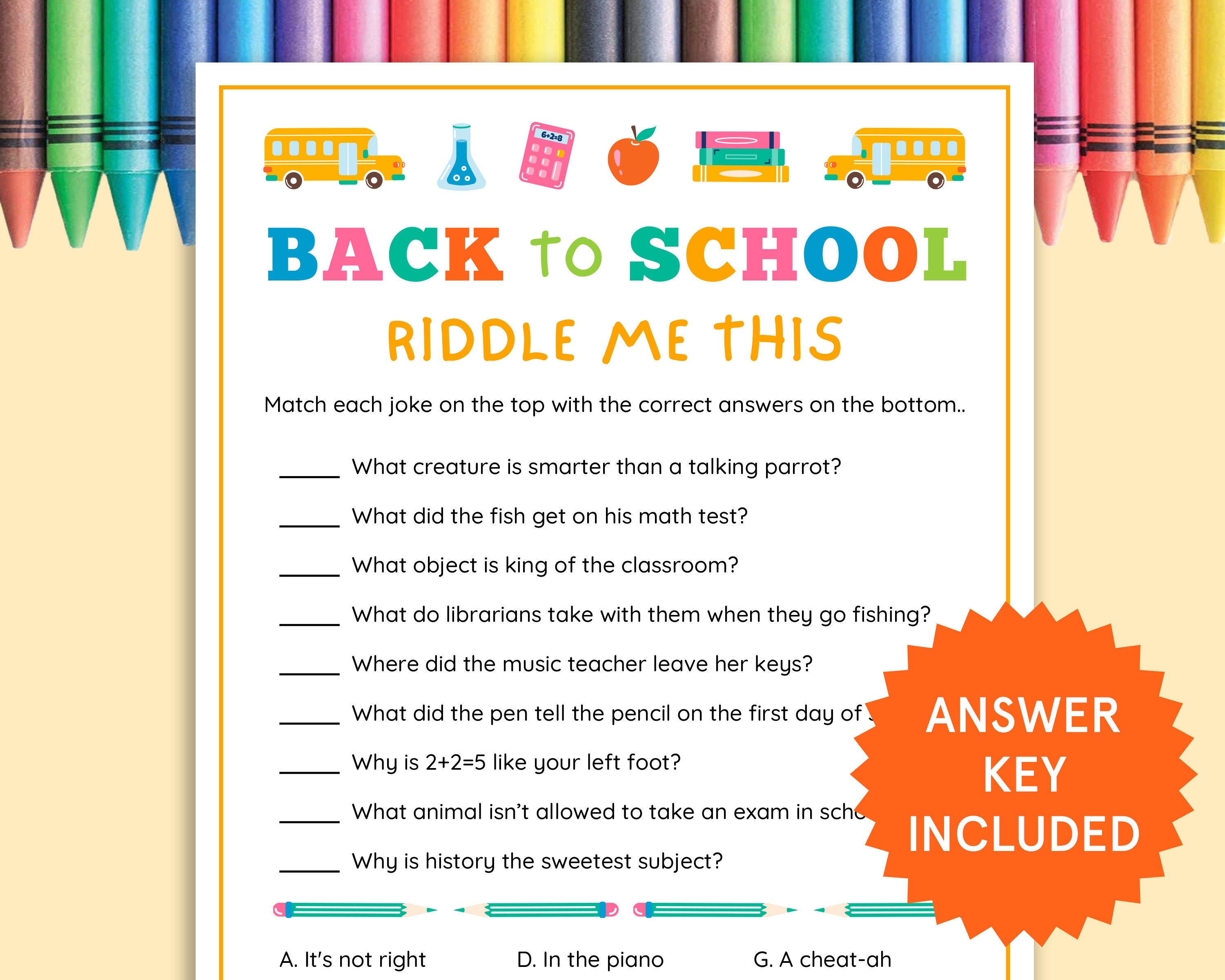 Back to School Riddle Me This Classroom Games Elementary & - Etsy