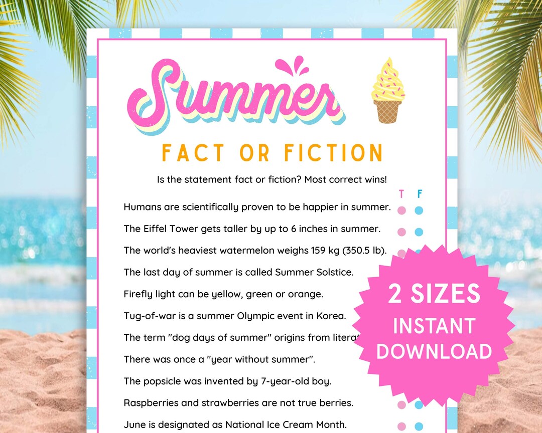Summer Fact or Fiction Summer Game Summer Activities for Kids, Adult ...