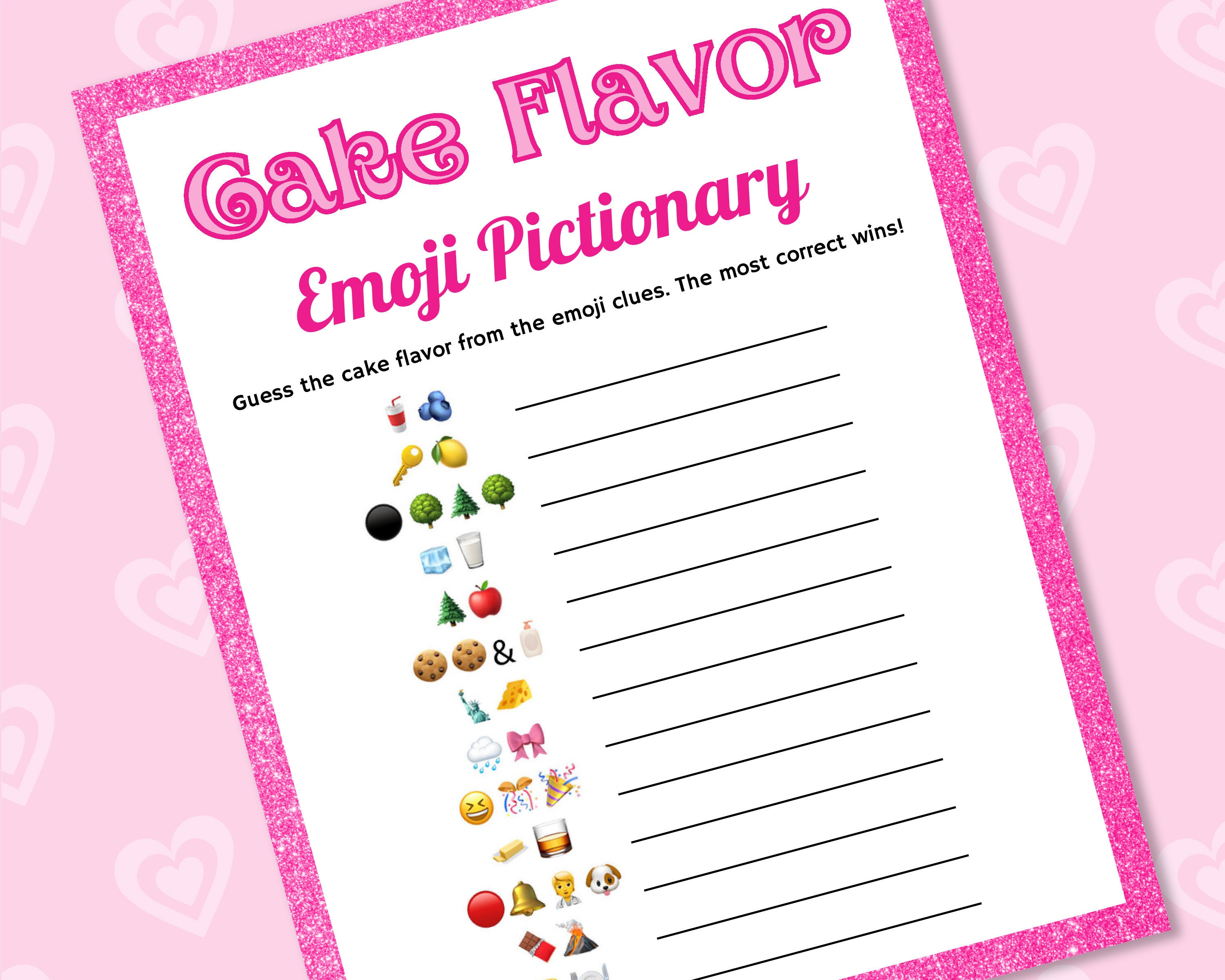 Cake Emoji Pictionary Pink Birthday Games Pink Bridal Shower Party ...