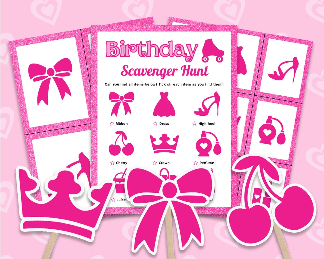 Pink Birthday Scavenger Hunt Princess Party Girl Birthday Party Indoor ...