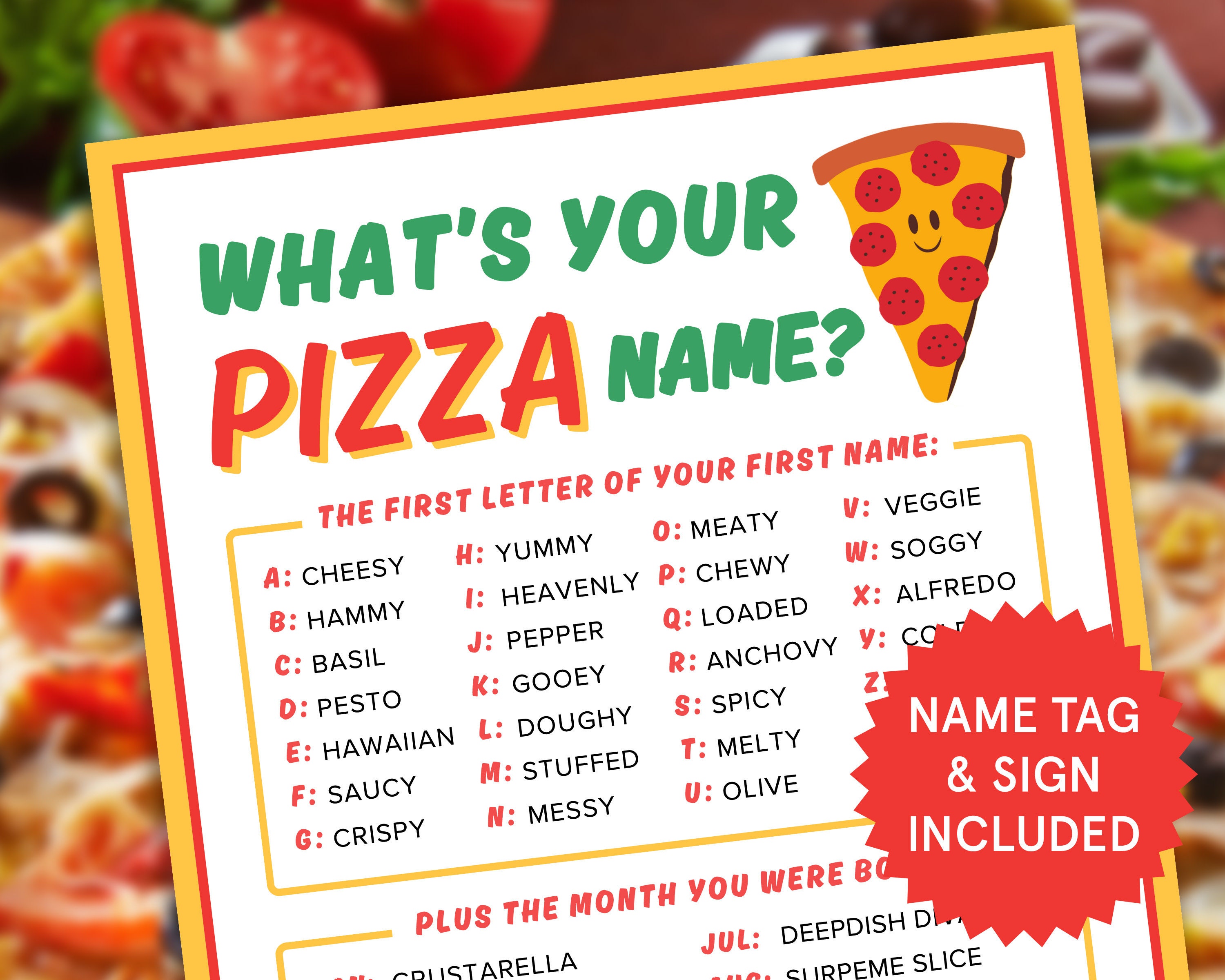 What's Your Pizza Name, Name Tags, Sign Fun Pizza Games for Kids ...