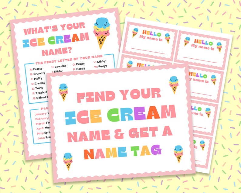 What's Your Ice Cream Name, Name Tags, Sign Summer Name Game Summer ...