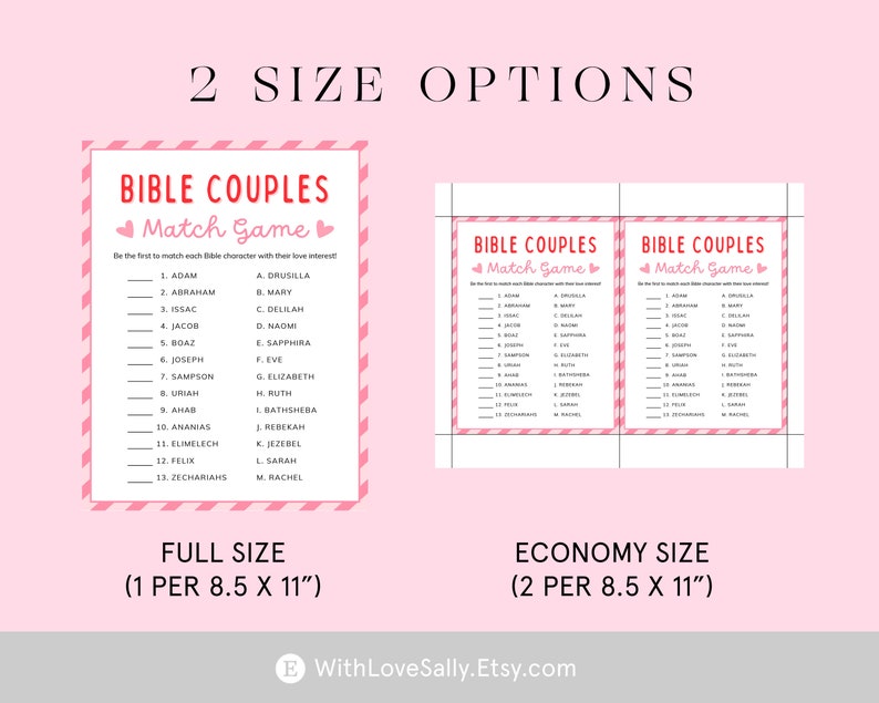Bible Couples Match Game Bible Games for Kids, Adults Church Valentines ...
