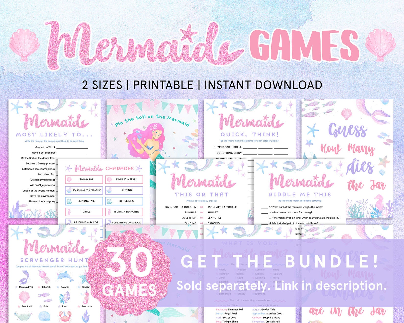 Mermaid Bingo Cards Mermaid Games Girls Mermaid Activities for Kids ...