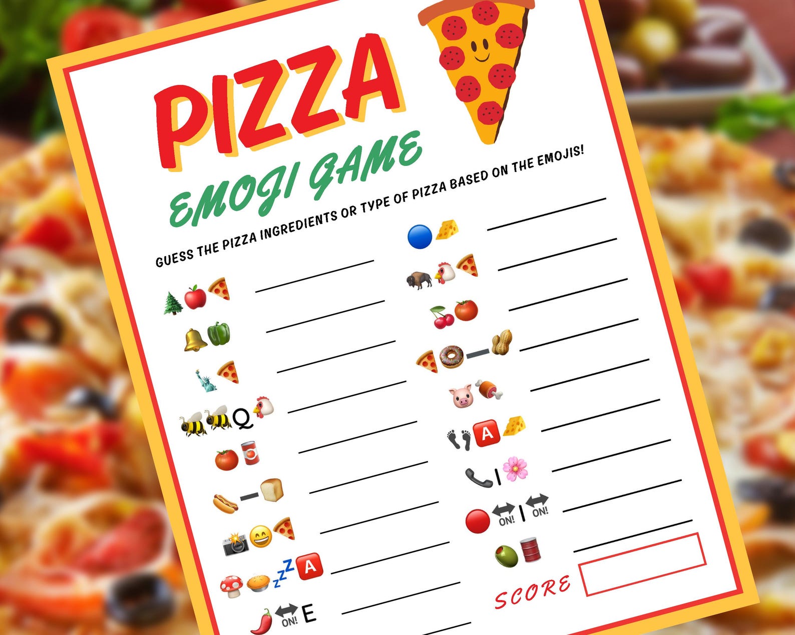 Pizza Emoji Pictionary Game Printable Pizza Party Game for Kids Adults ...