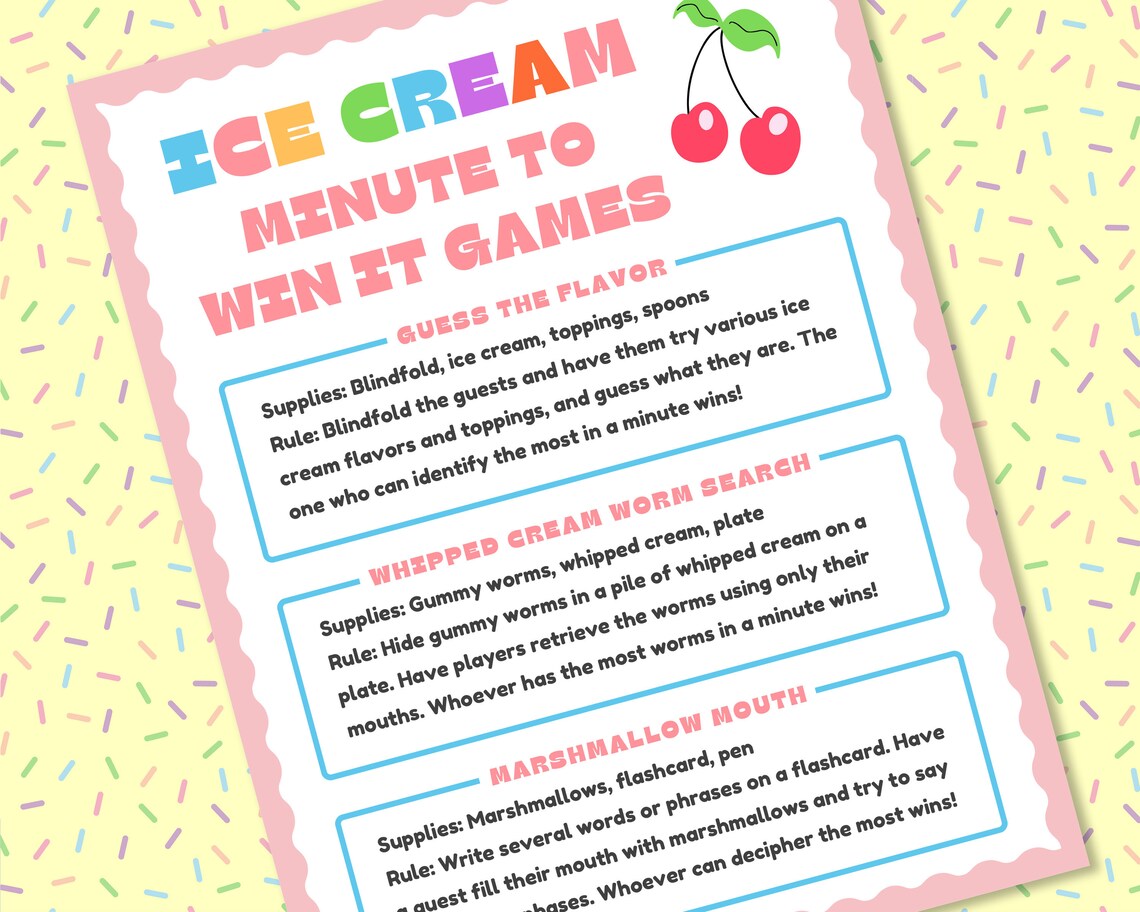 Ice Cream Minute to Win It Summer Activities for Kids Birthday Games ...