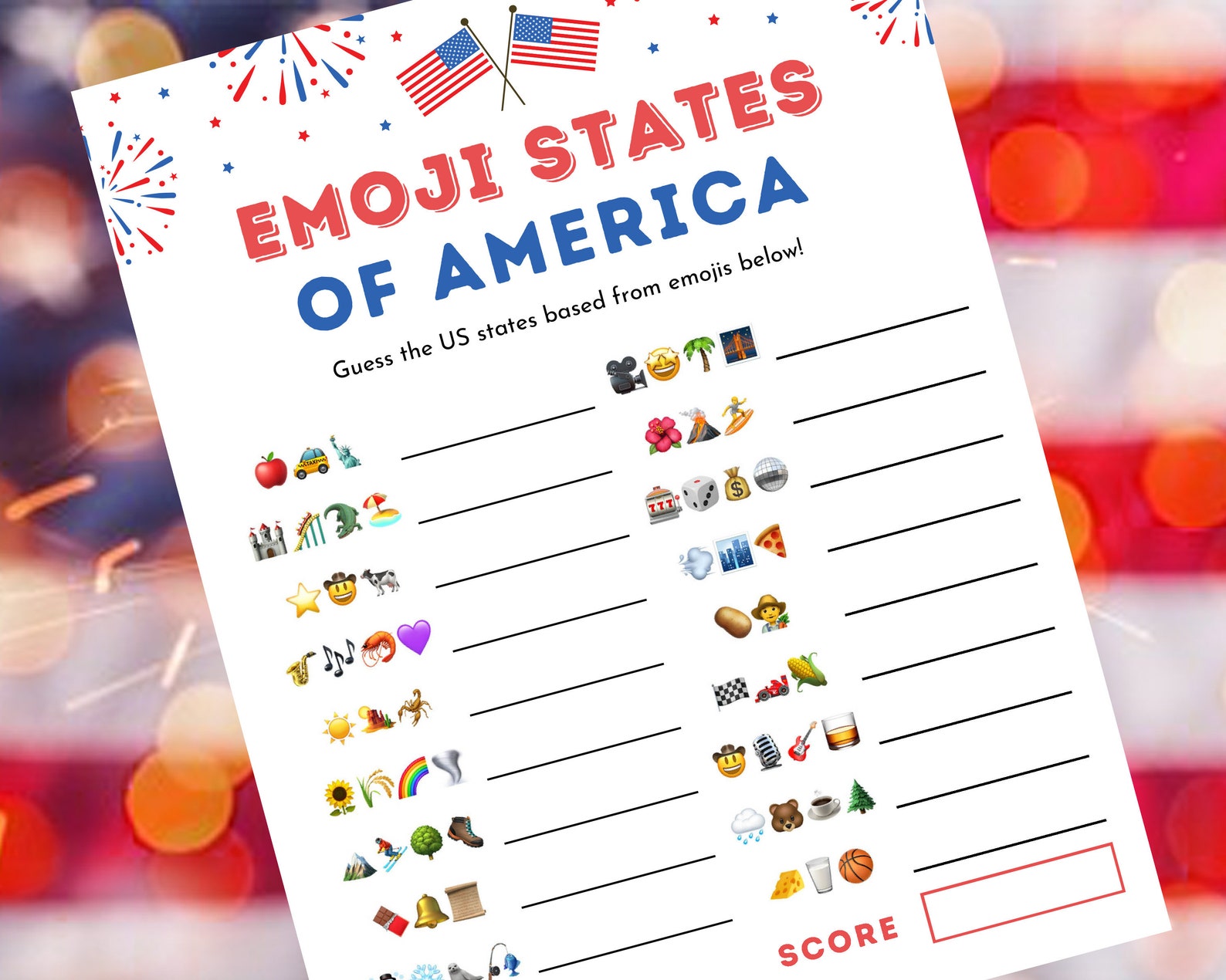 4th of July Game Fourth of July Emoji Pictionary 4th of July Party Game ...