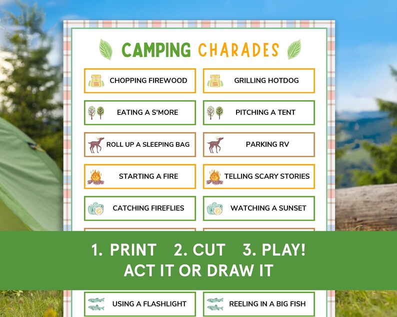Camping Charades Camping Activities for Kids Camping Games Adults ...
