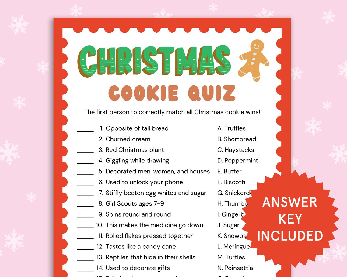 Christmas Cookie Quiz Christmas Trivia Game Printable Christmas Game ...