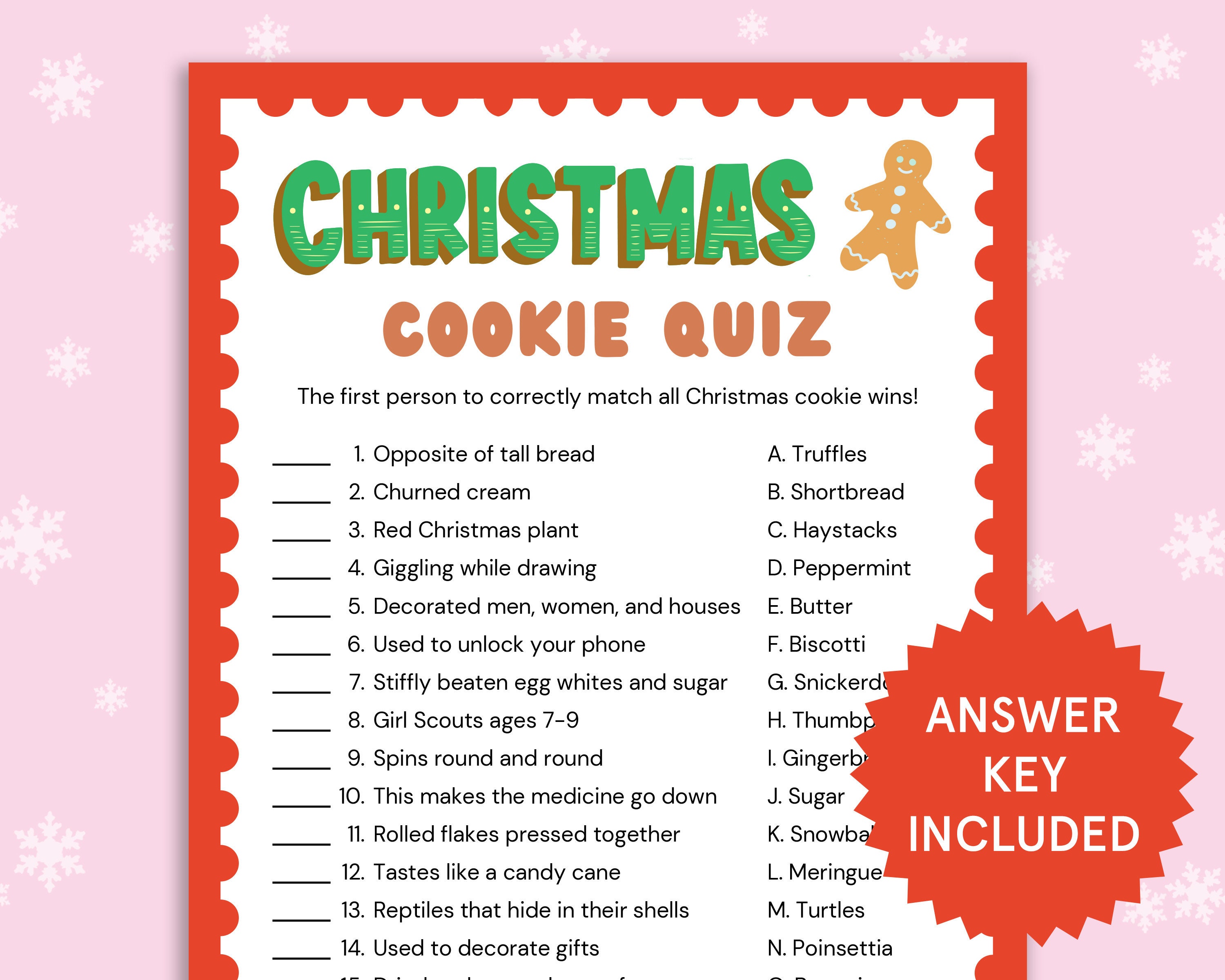 Christmas Cookie Quiz Christmas Trivia Game Printable Christmas Game ...