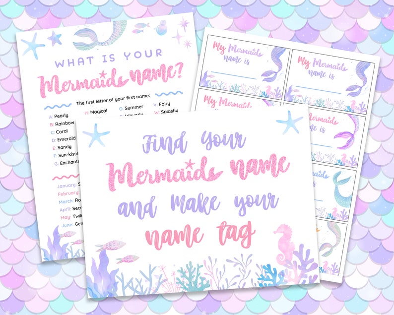 What's Your Mermaid Name, Name Tags, Sign Mermaid Name Game Summer ...