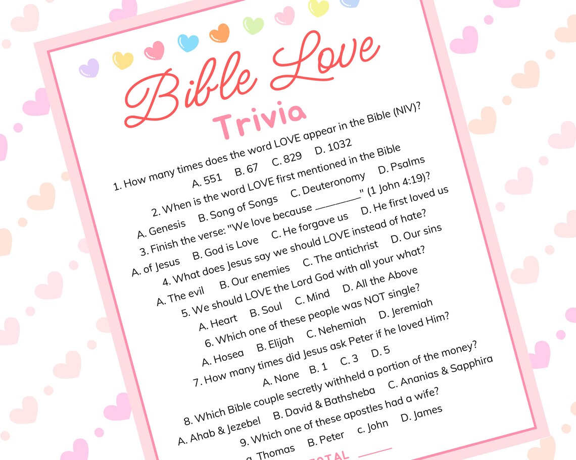 Bible Love Trivia Game Printable Bible Games for Kids, Adults Fun ...