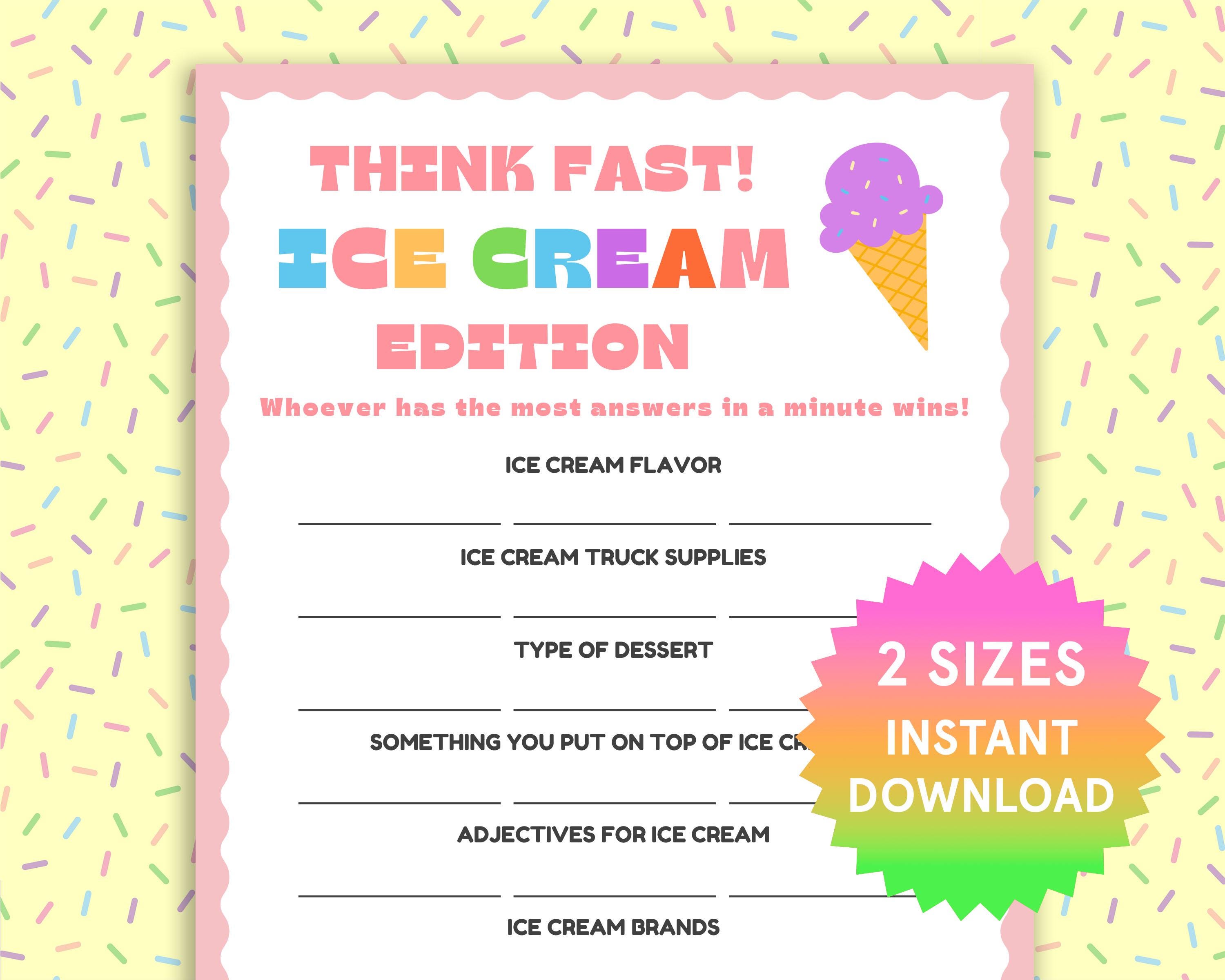 Ice Cream Think Fast Ice Cream Party Games Summer Activities for Kids ...