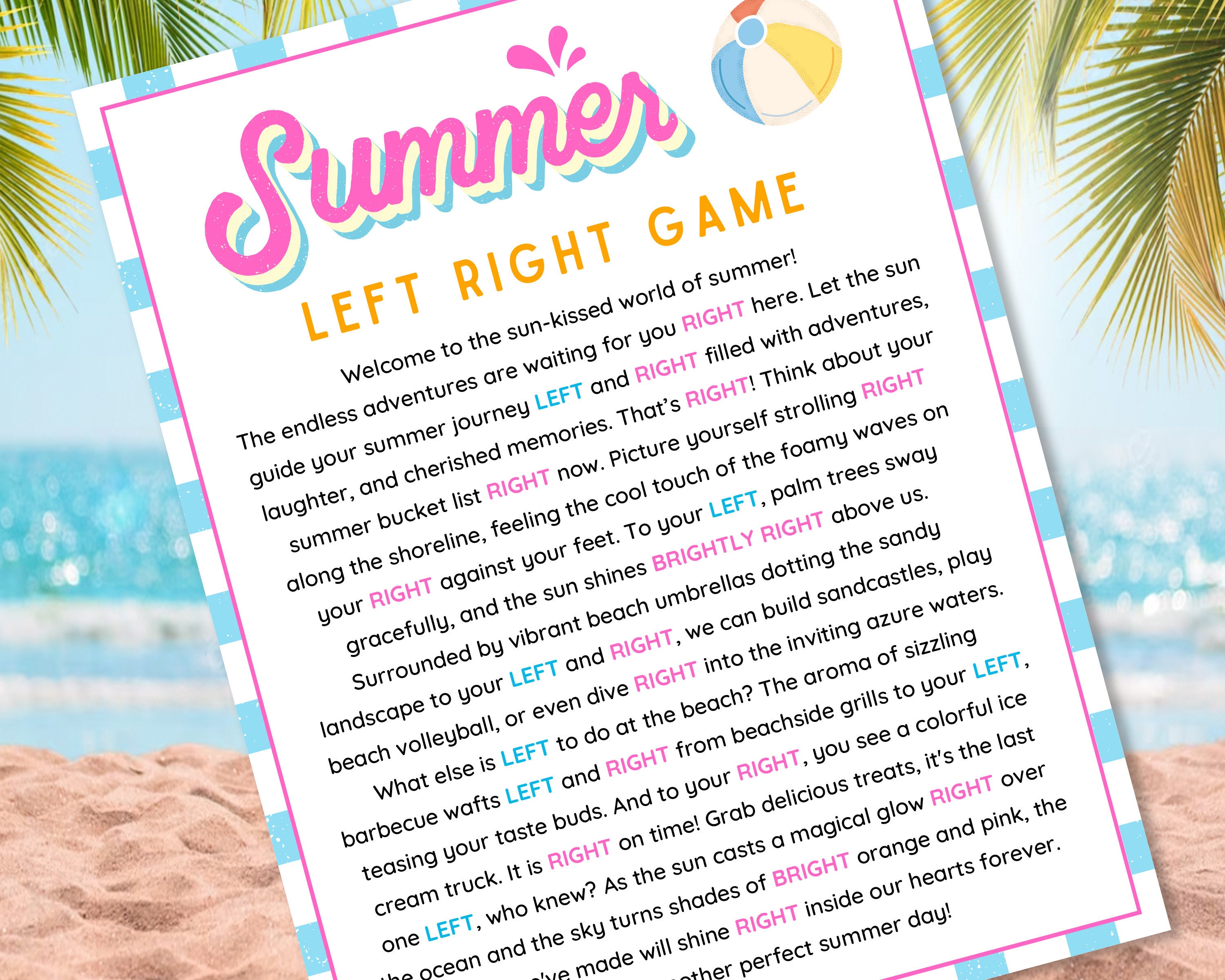 Summer Left Right Game Summer Games for Kids, Family Summer Left Right ...