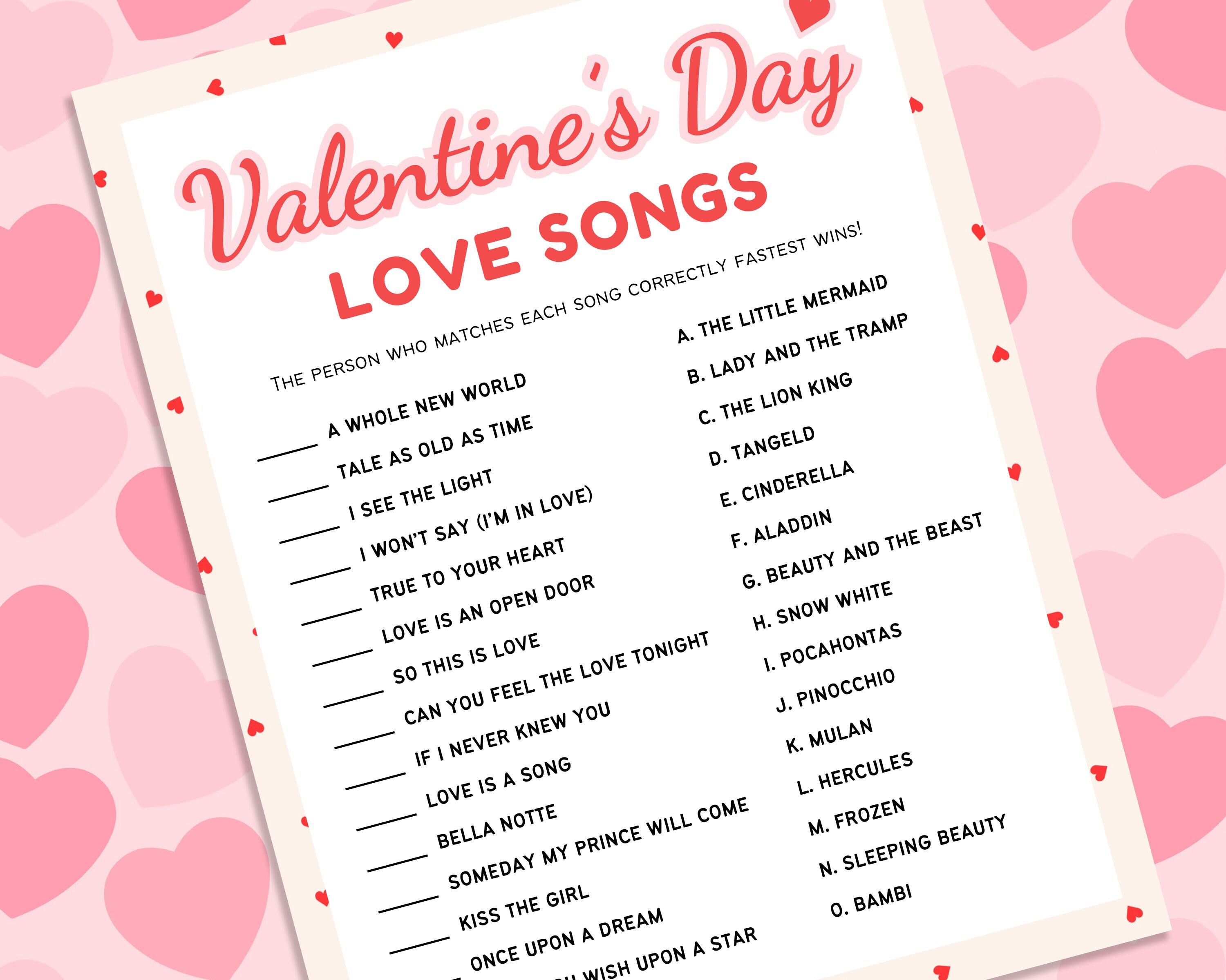 Valentines Day Love Song Game Printable Valentines Trivia for Kids and ...
