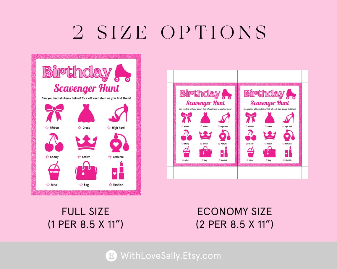 Pink Birthday Scavenger Hunt Princess Party Girl Birthday Party Indoor ...