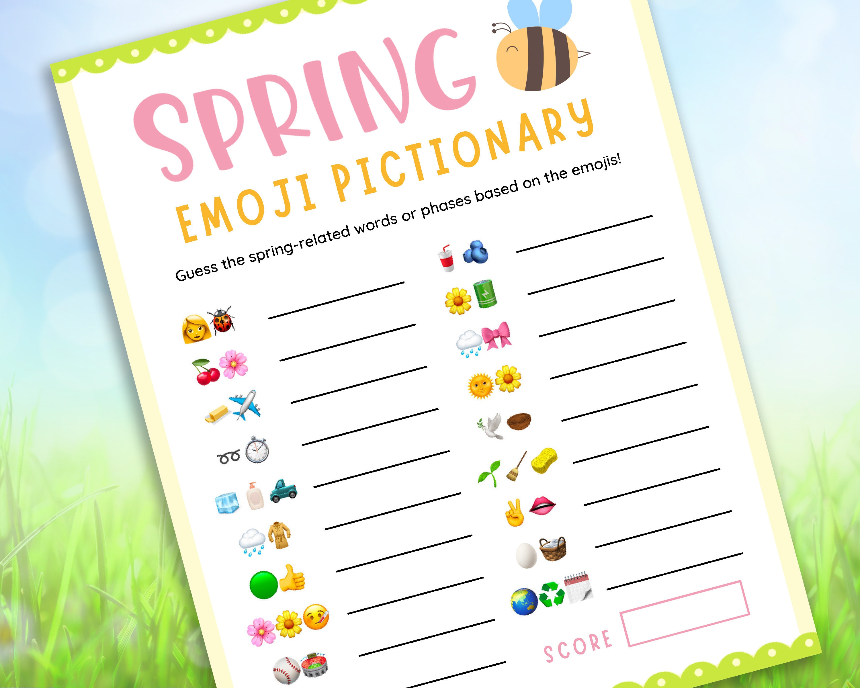 Spring Emoji Pictionary Game Printable Springtime Games Spring ...