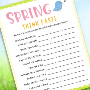 Spring Think Fast Game | Printable Spring Party Think Quick Games ...