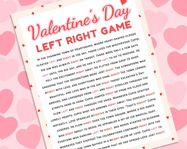 Valentines Day Left Right Game Printable Valentines Left Right Poem ...