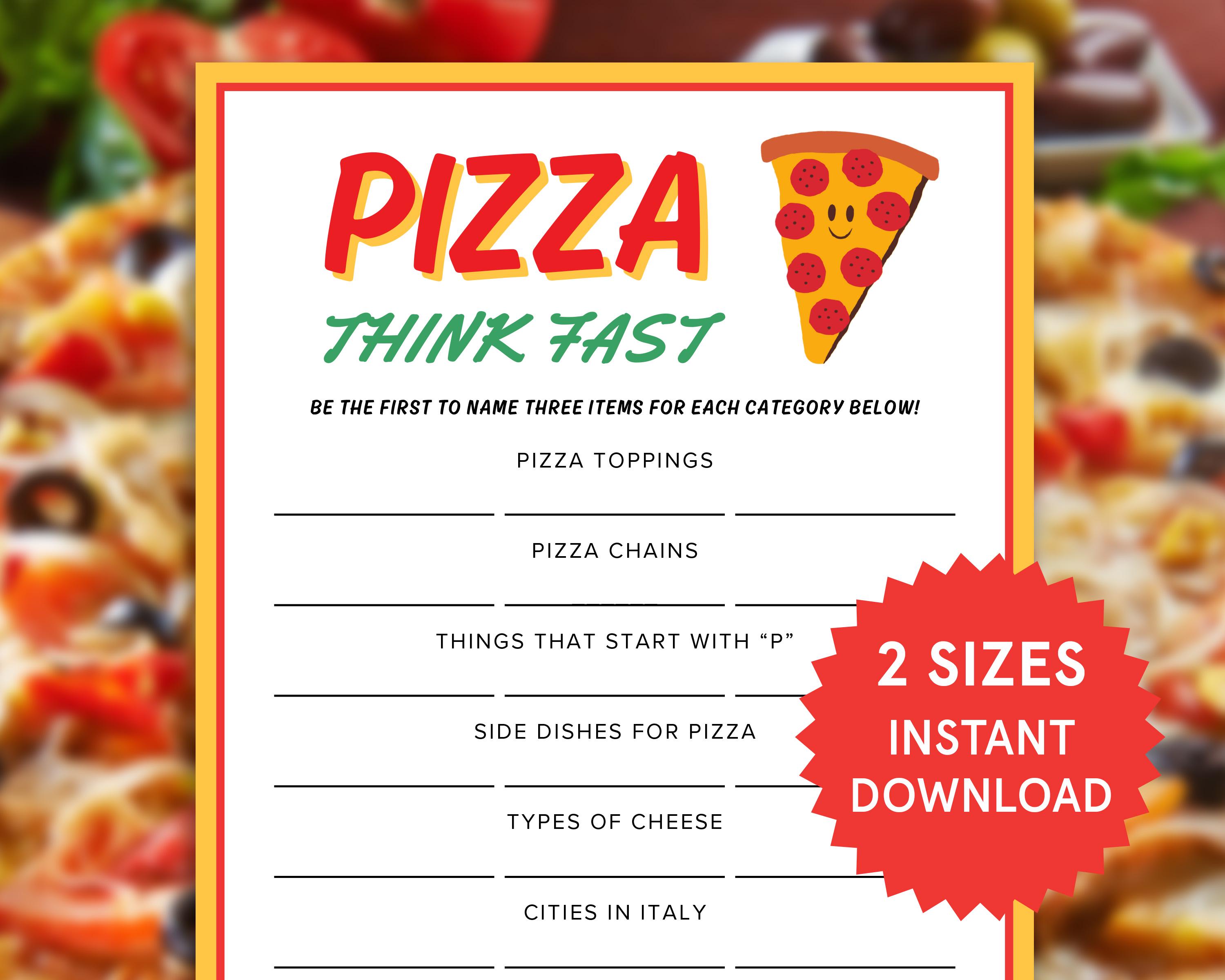 Pizza Think Fast Game Printable Pizza Party Game for Kids Adults ...