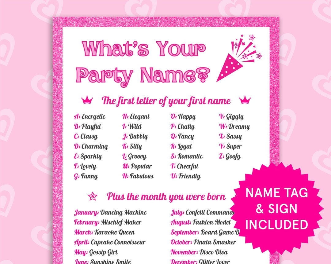 Whats Your Party Name Name Tags Sign Name Game Pink - Etsy