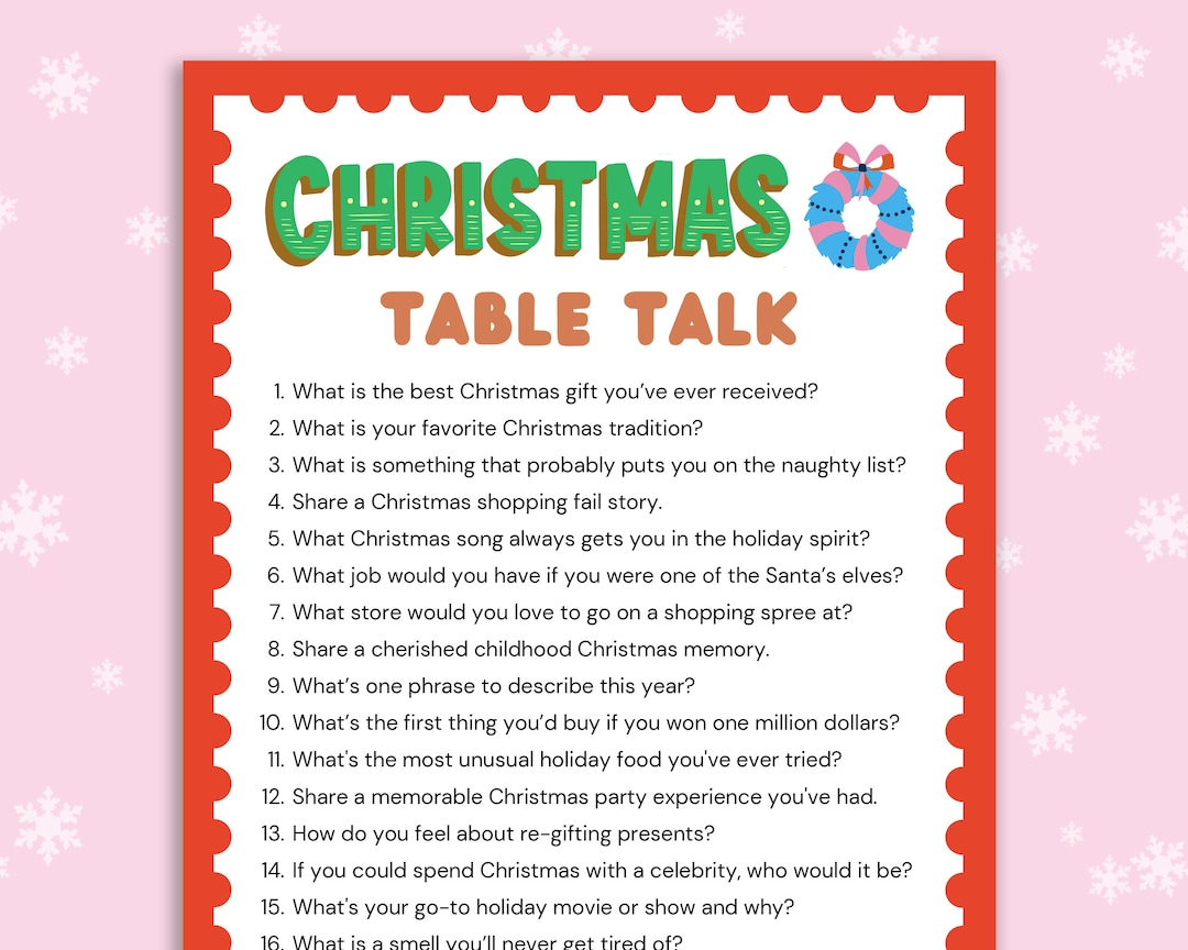 Christmas Table Talk Christmas Icebreaker Christmas Conversation Game ...