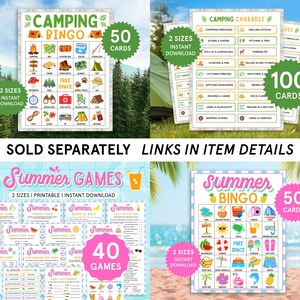 Camping Bingo Cards Camping Games Summer Camp Bingo Camping Group Games ...