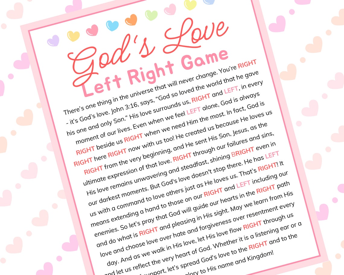 Gods Love Left Right Game Sunday School Bible Study Games Bible Game ...
