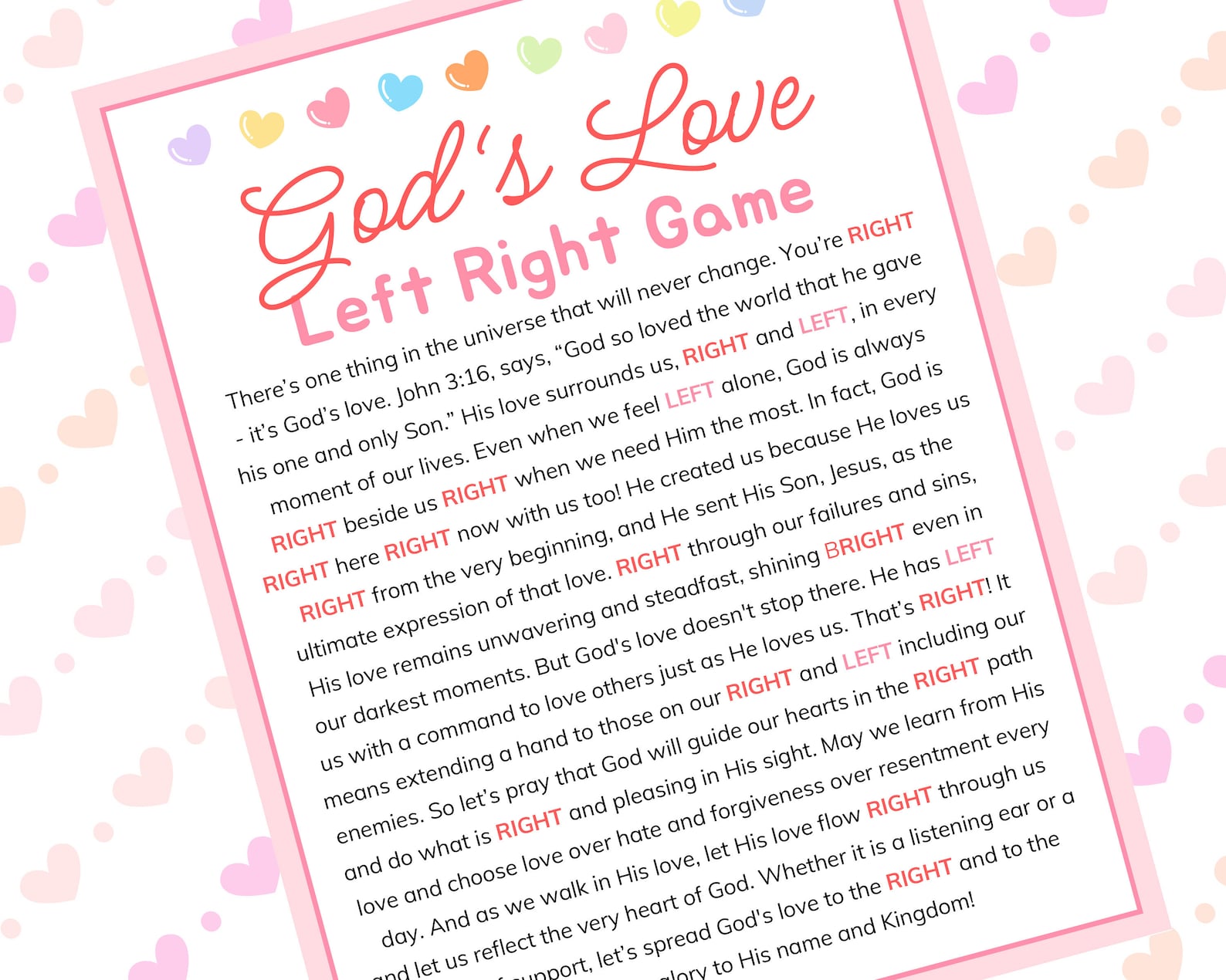 Gods Love Left Right Game Sunday School Bible Study Games Bible Game ...