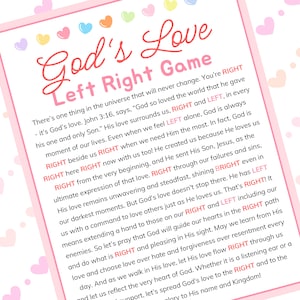 Gods Love Left Right Game Sunday School Bible Study Games Bible Game ...