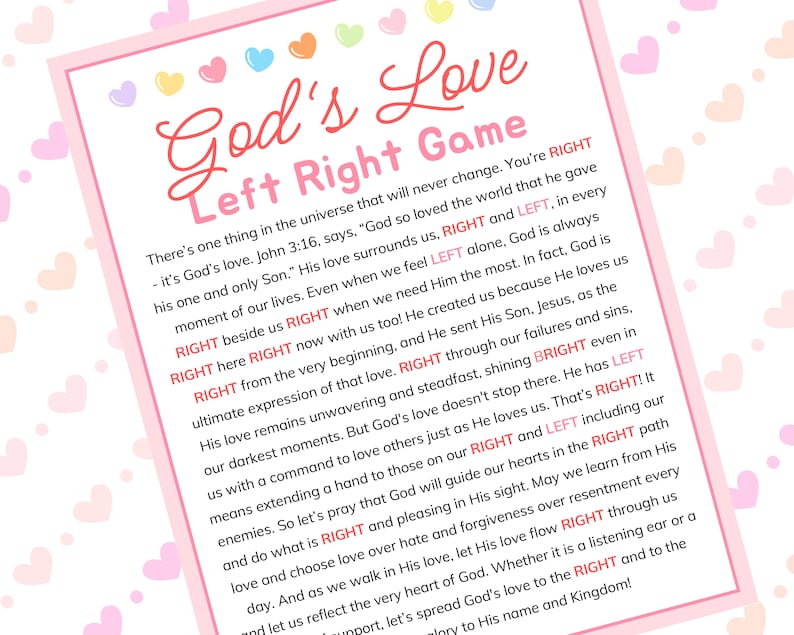 Gods Love Left Right Game Sunday School Bible Study Games Bible Game ...