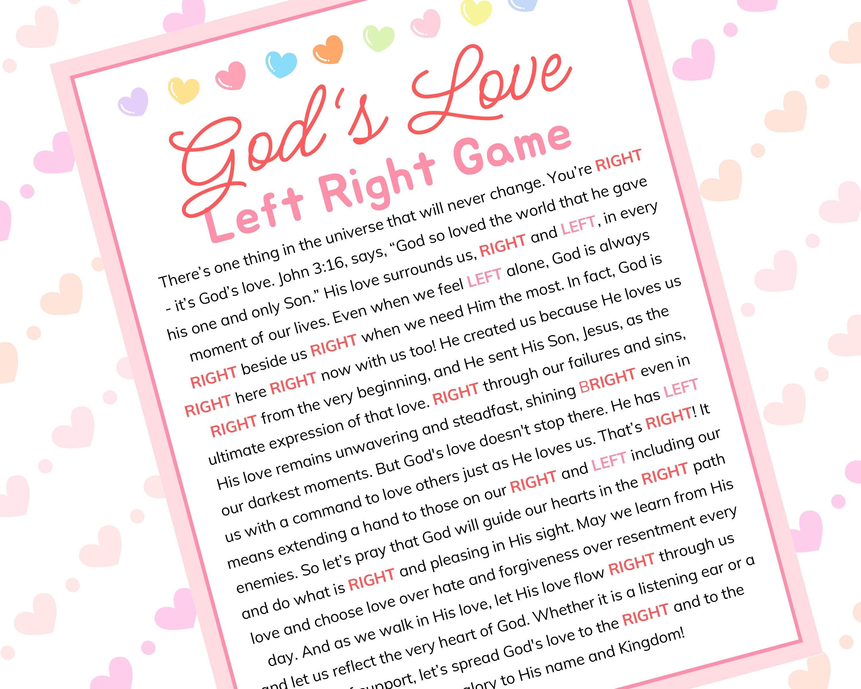 Gods Love Left Right Game Sunday School Bible Study Games Bible Game ...