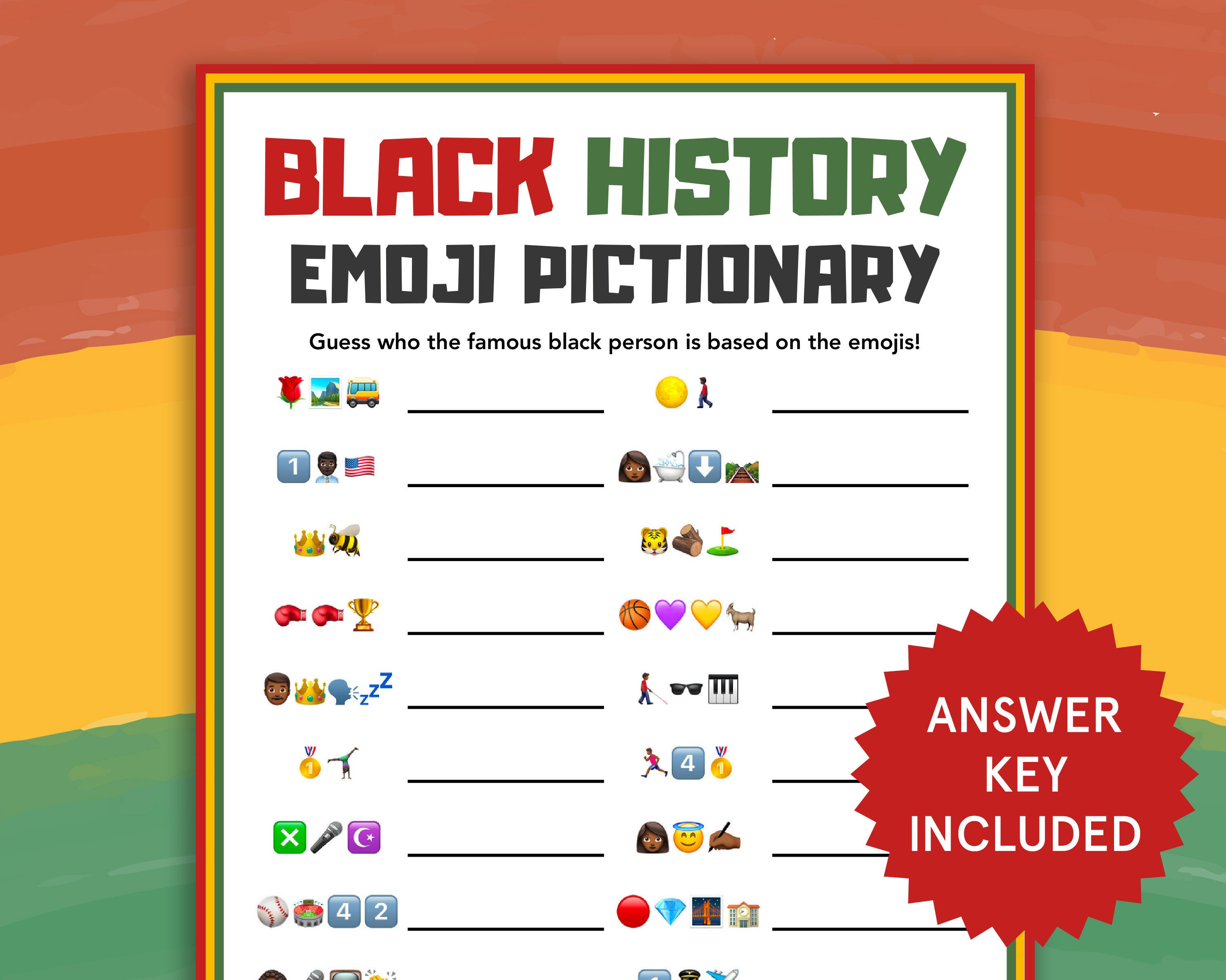 Juneteenth Emoji Pictionary Black History Month Emoji Pictionary ...