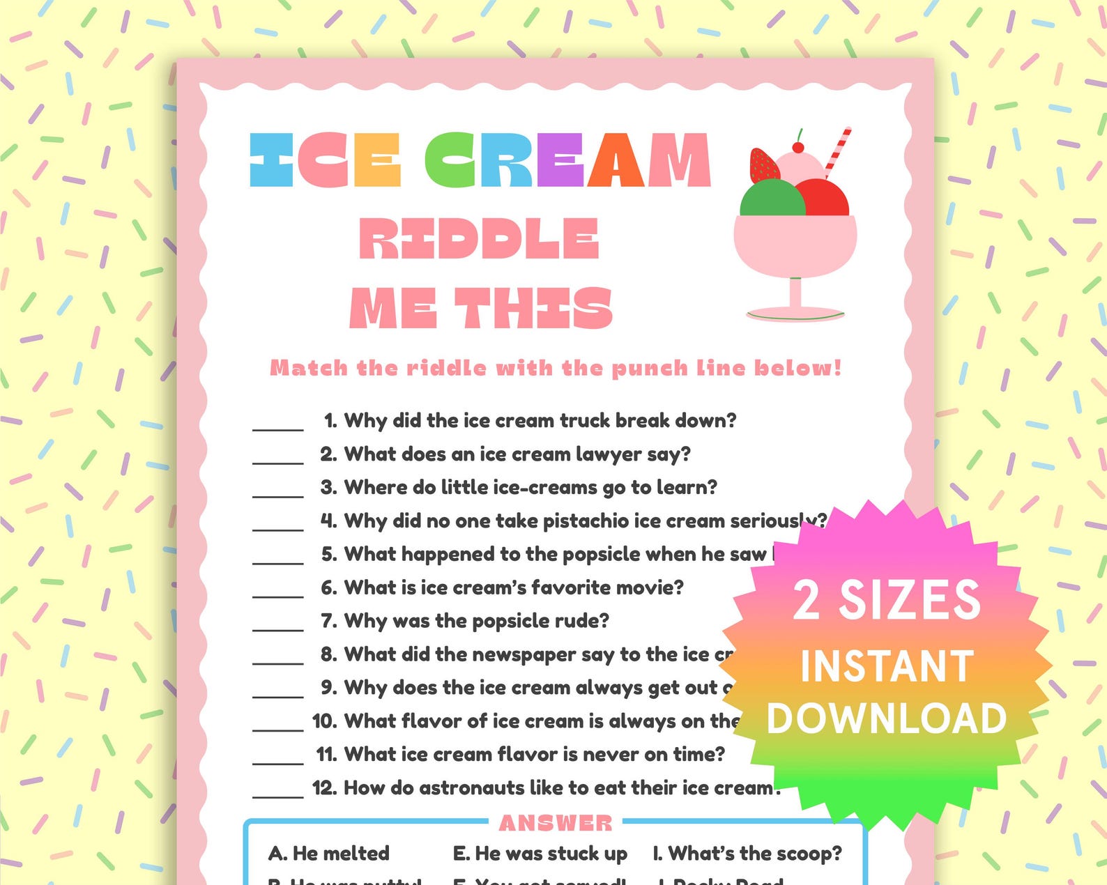 Ice Cream Riddle Me This Ice Cream Birthday Games for Kids Summer ...