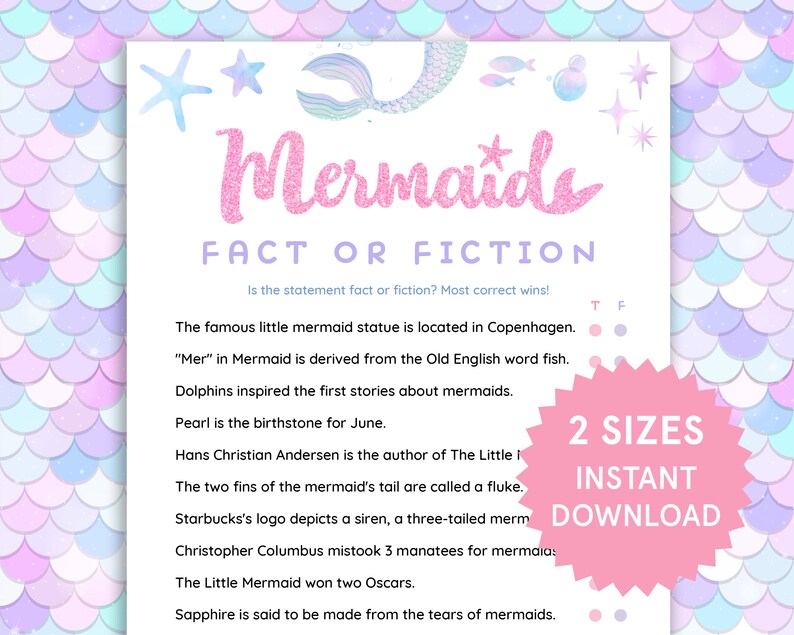 Mermaid Fact or Fiction Mermaid Games Mermaid Girls Birthday Game ...