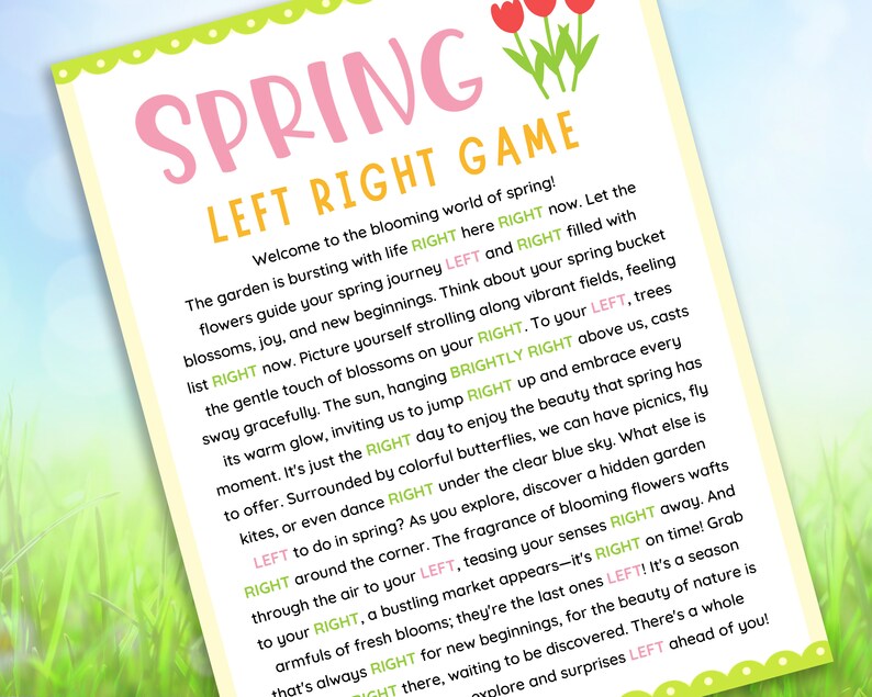 Spring Left Right Game Printable Spring Games Spring Activities for ...