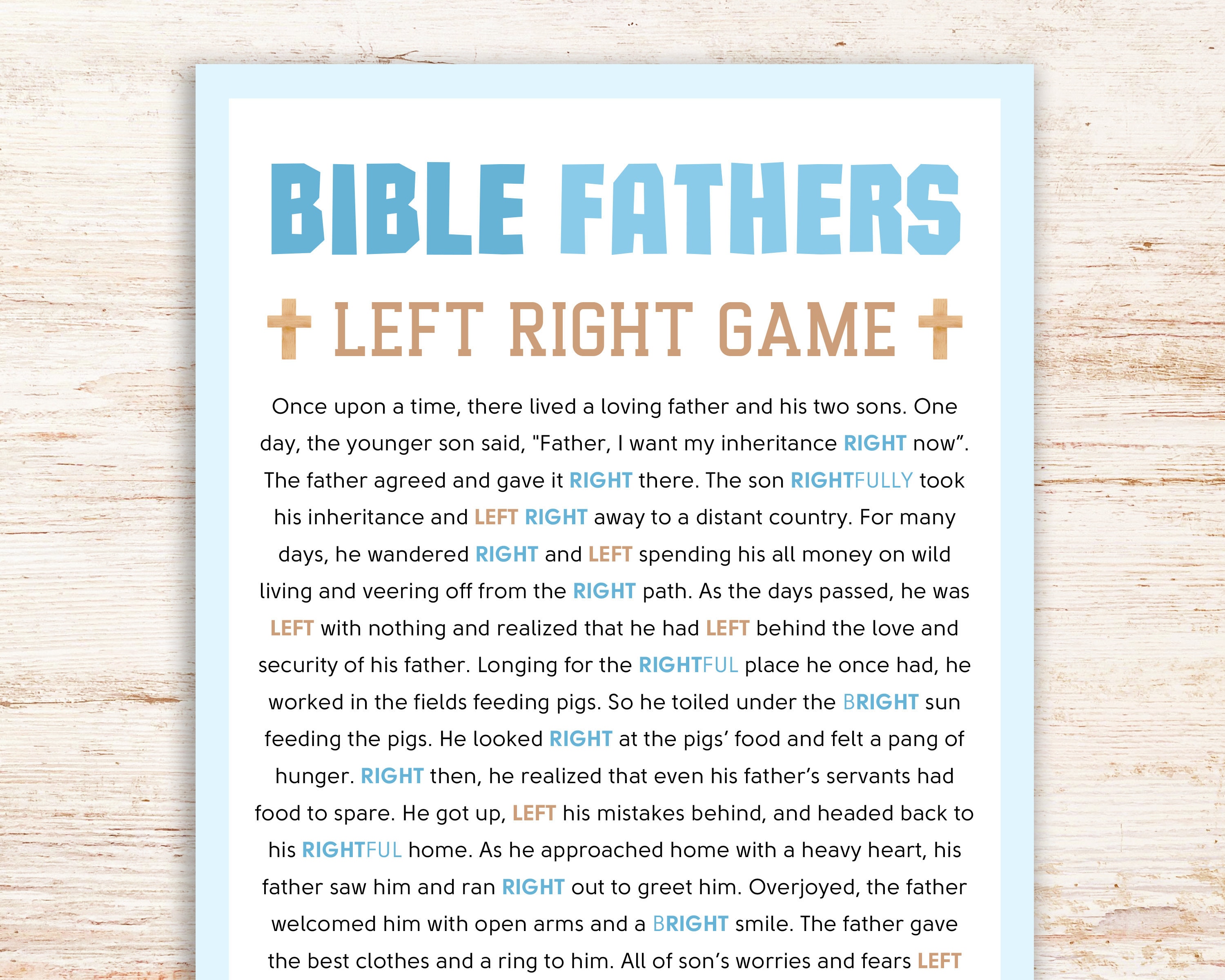 Bible Left Right Game Fathers Day Bible Games Kids Activities for ...