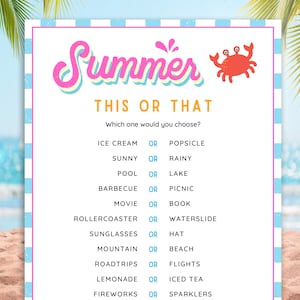 Summer This or That Summer Games Summer Would You Rather - Etsy