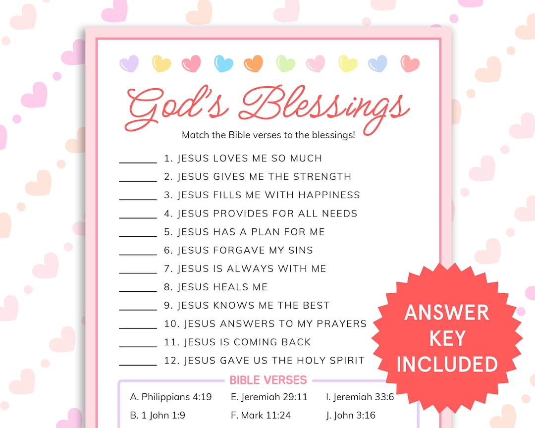 Gods Blessings Bible Match Game Bible Love Games for Kids, Adults ...