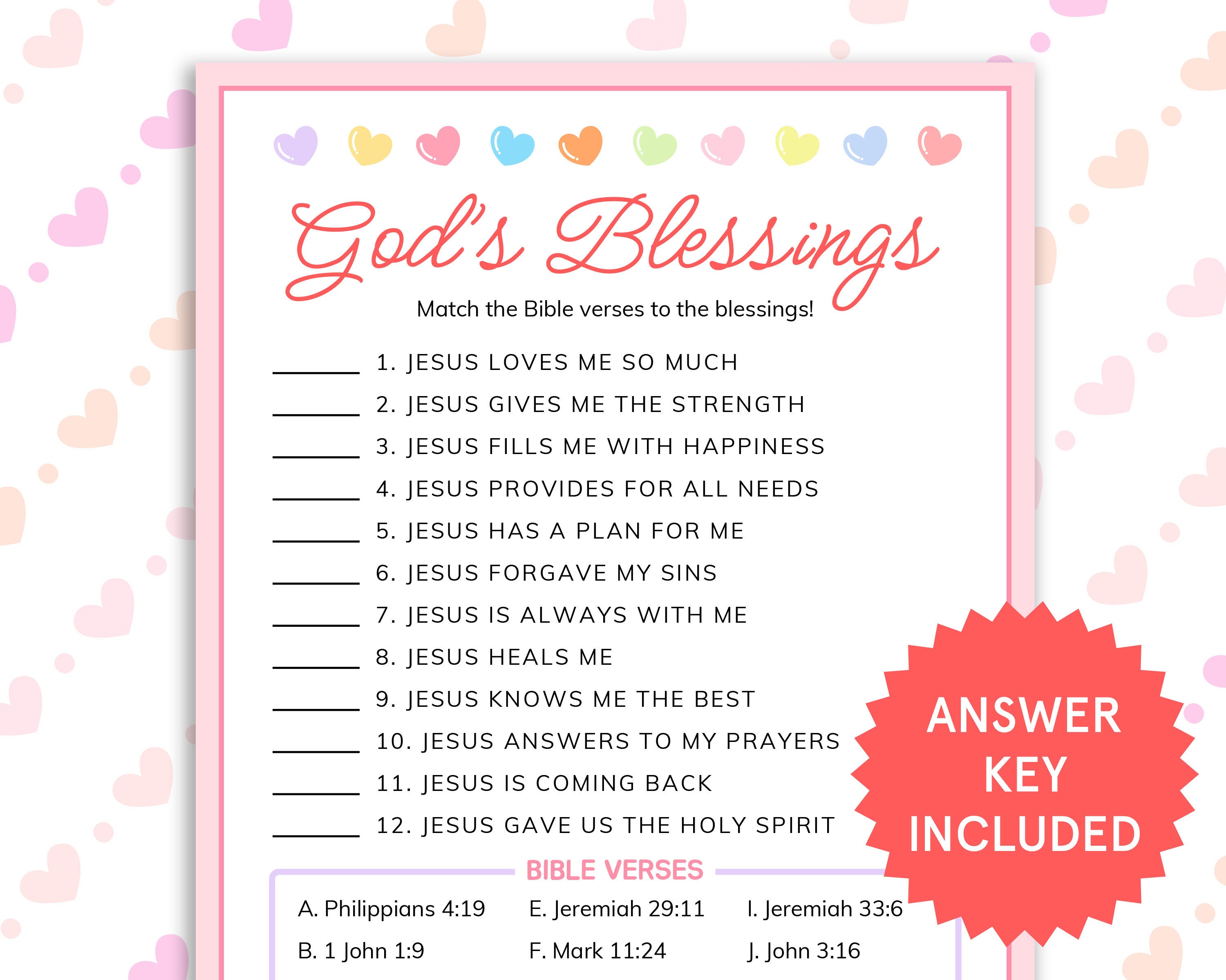 Gods Blessings Bible Match Game Bible Love Games for Kids, Adults ...