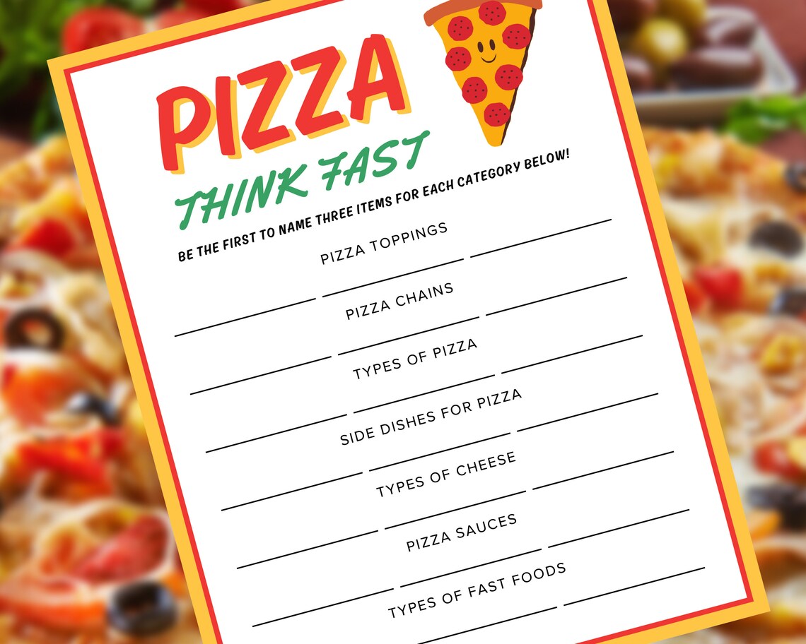 Pizza Think Fast Game Printable Pizza Party Game for Kids Adults ...