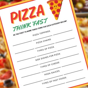 Pizza Think Fast Game Printable Pizza Party Game for Kids Adults ...