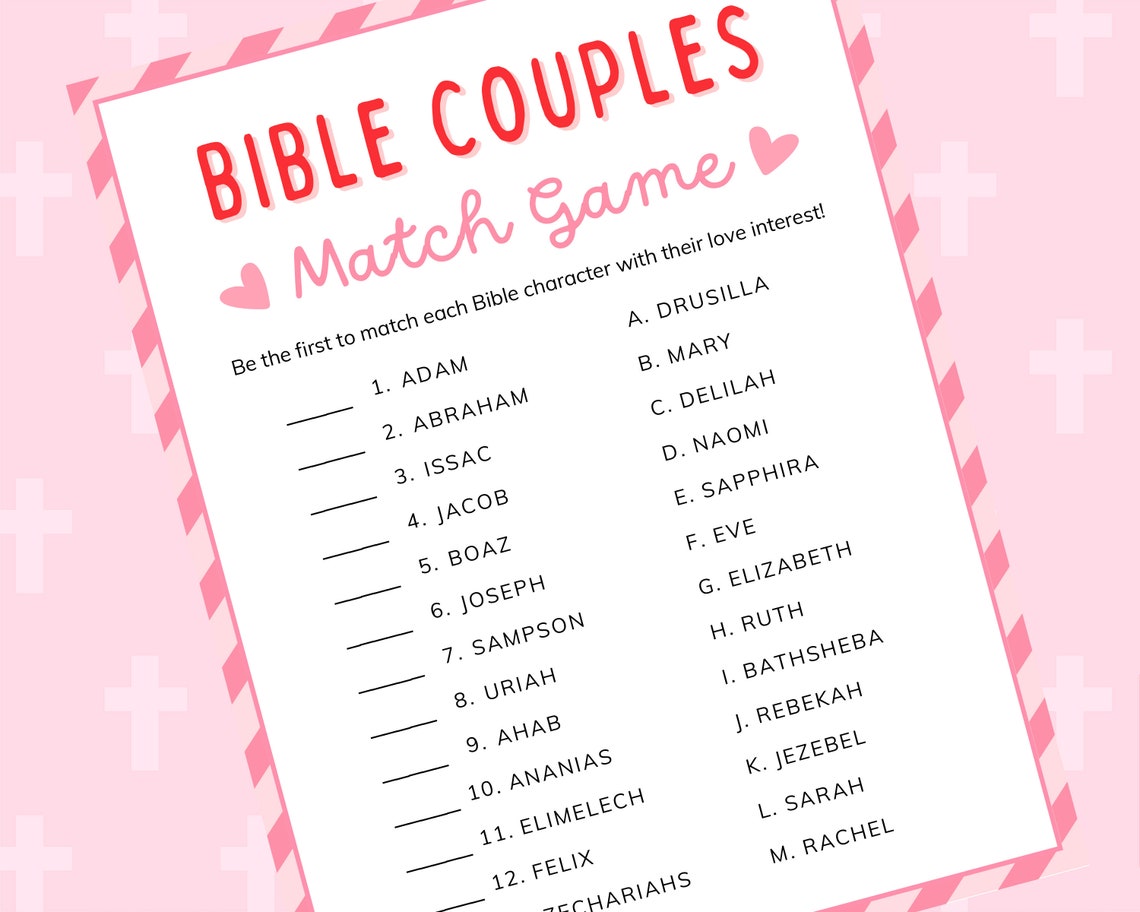 Bible Couples Match Game Bible Games for Kids, Adults Church Valentines ...