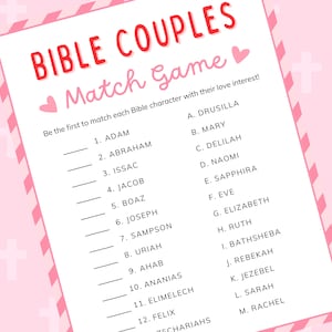 Bible Couples Match Game Bible Games for Kids, Adults Church Valentines ...
