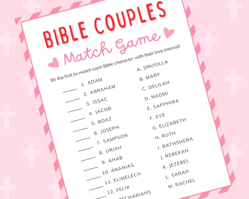 Bible Couples Match Game Bible Games for Kids, Adults Church Valentines ...