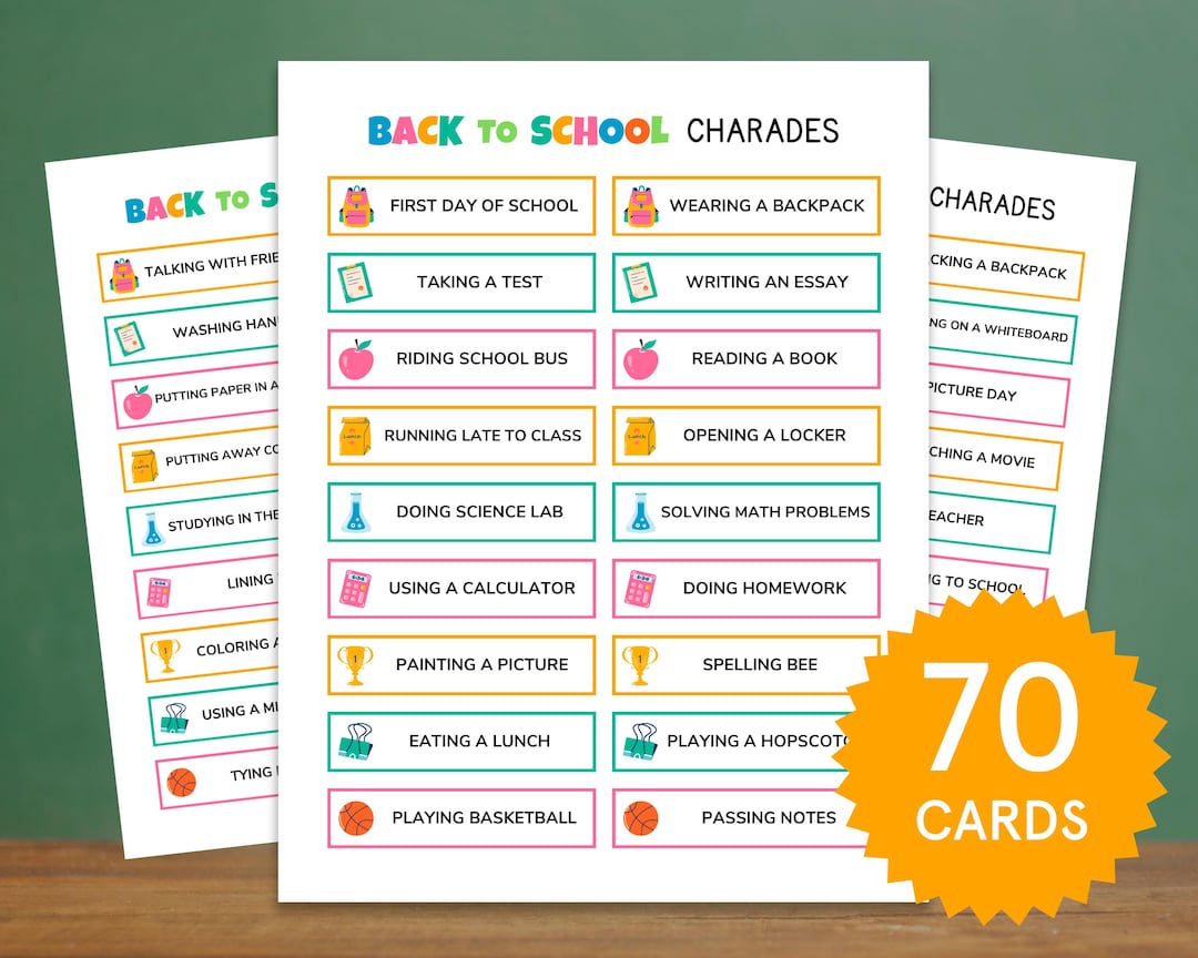 Back to School Charades Classroom Games Elementary School Games Middle ...