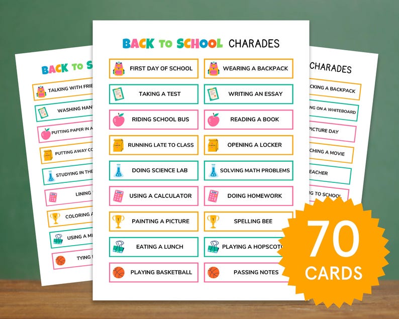 Back to School Charades Classroom Games Elementary School Games Middle ...